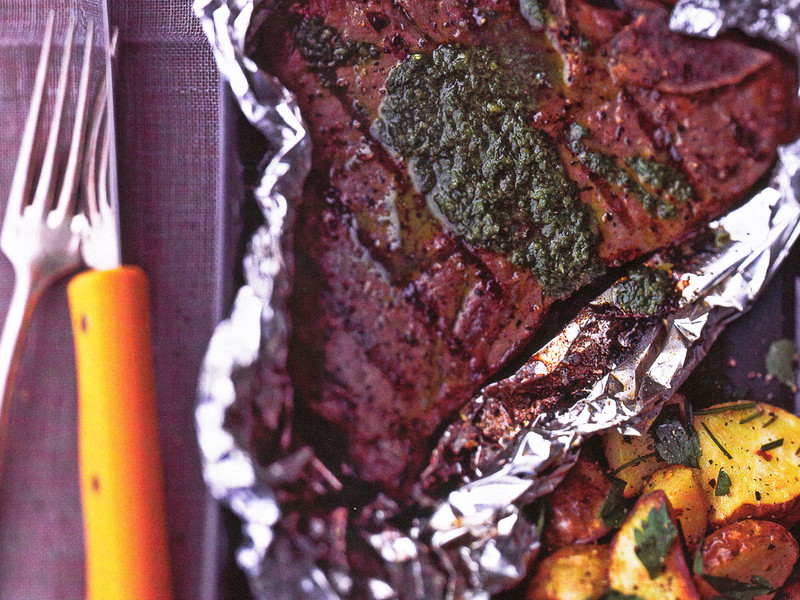Grilled T-bone Steaks With Parsley And Garlic Sauce